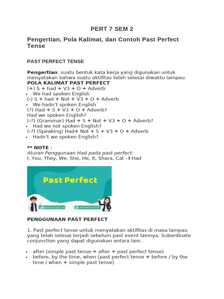 Pert 7 Sem 2past Perfect Tense | PDF