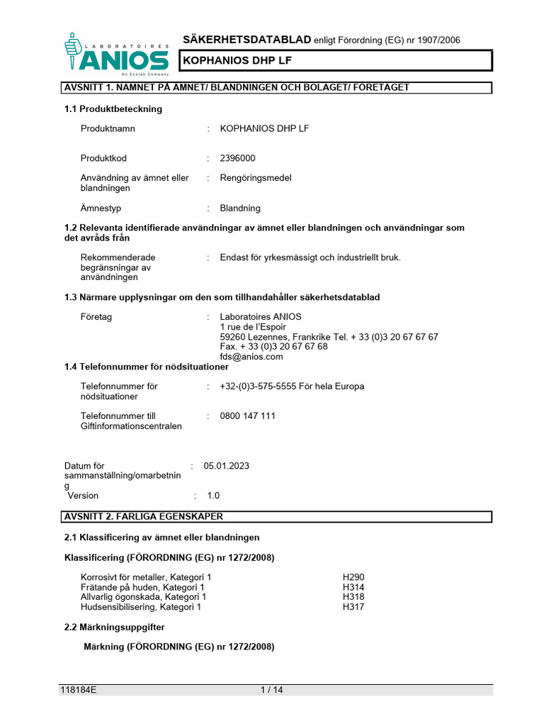 2396 - SDS - Fi - SV - Kophanios DHP LF - 1.0 | PDF