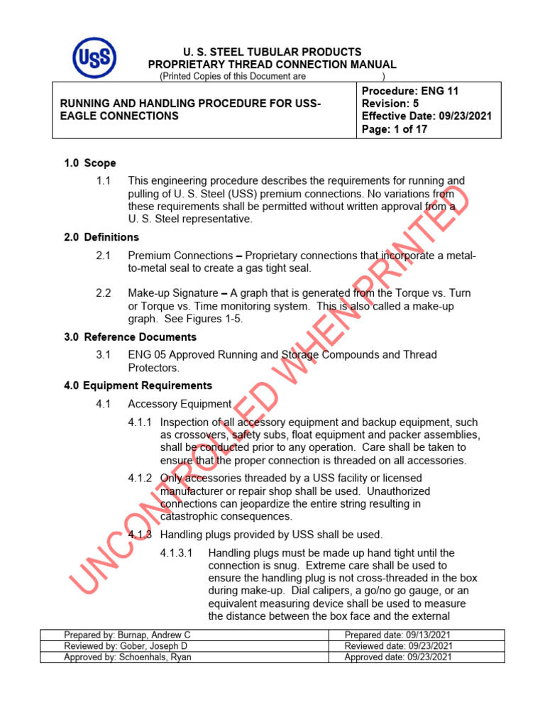 USS-Eagle Connection Handling Guide | PDF | Pipe (Fluid Conveyance) | Gear