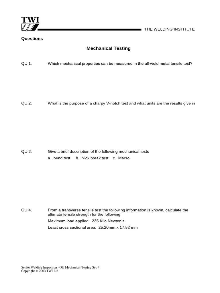 Mechanical Testing in Welding | PDF