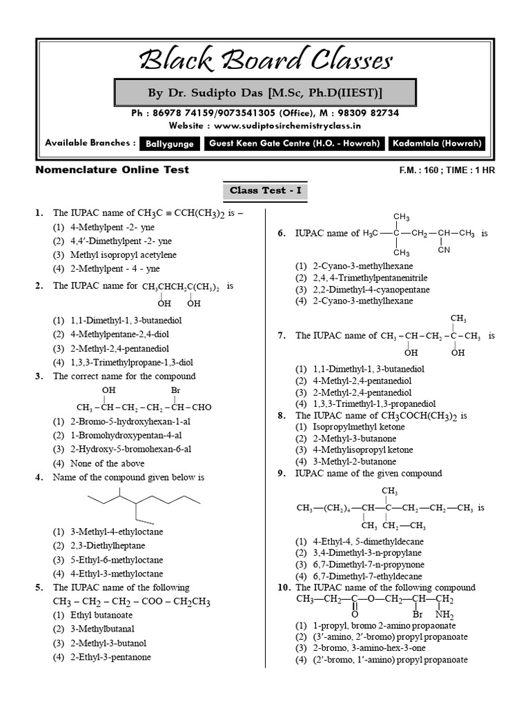 IUPAC Nomenclature Practice Questions | PDF | Acid | International ...
