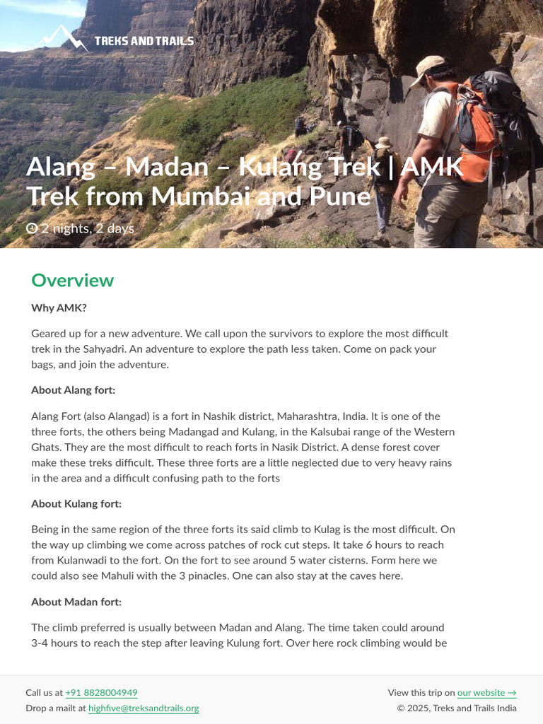 Alang Madan Kulang Trek AMK Trek From Mumbai and Pune | PDF