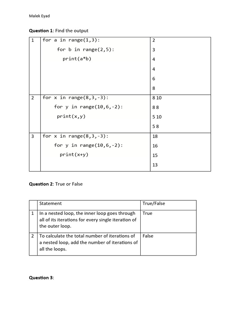 Ws.7-For Loop-Nested Loop Worksheet | PDF