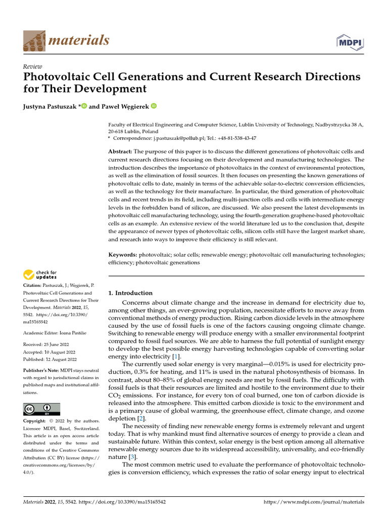 Advances in Photovoltaic Cell Generations | PDF | Solar Cell ...