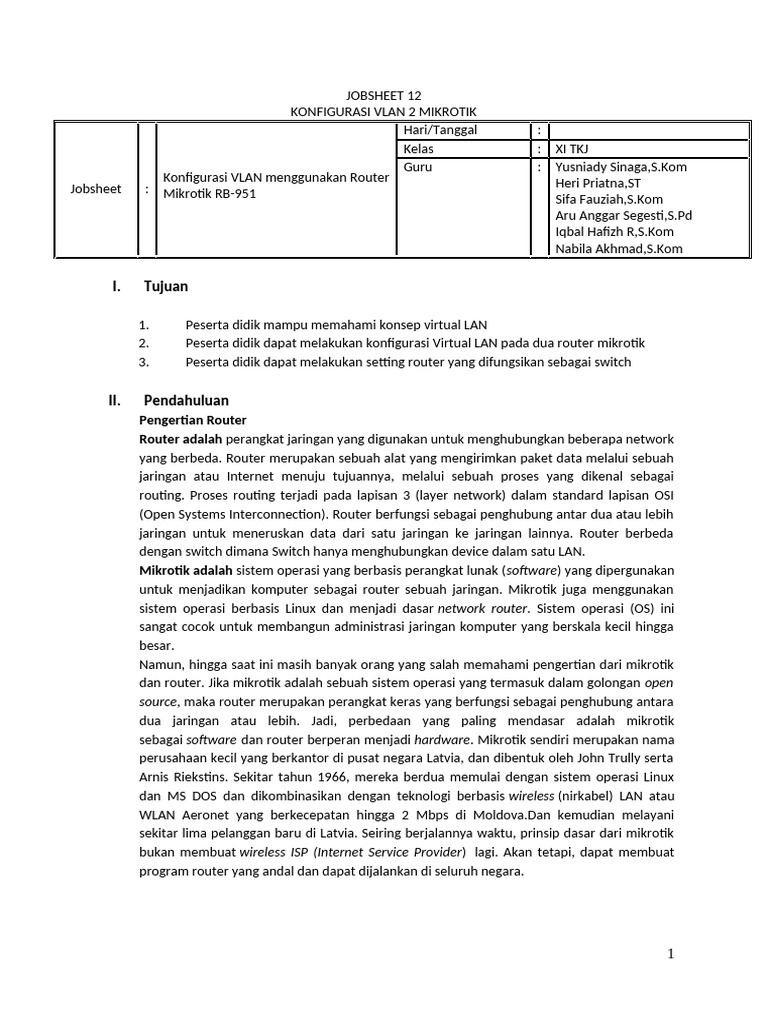 JOBSHEET 12 KOnfigurasi VLAN 2 Mikrotik | PDF