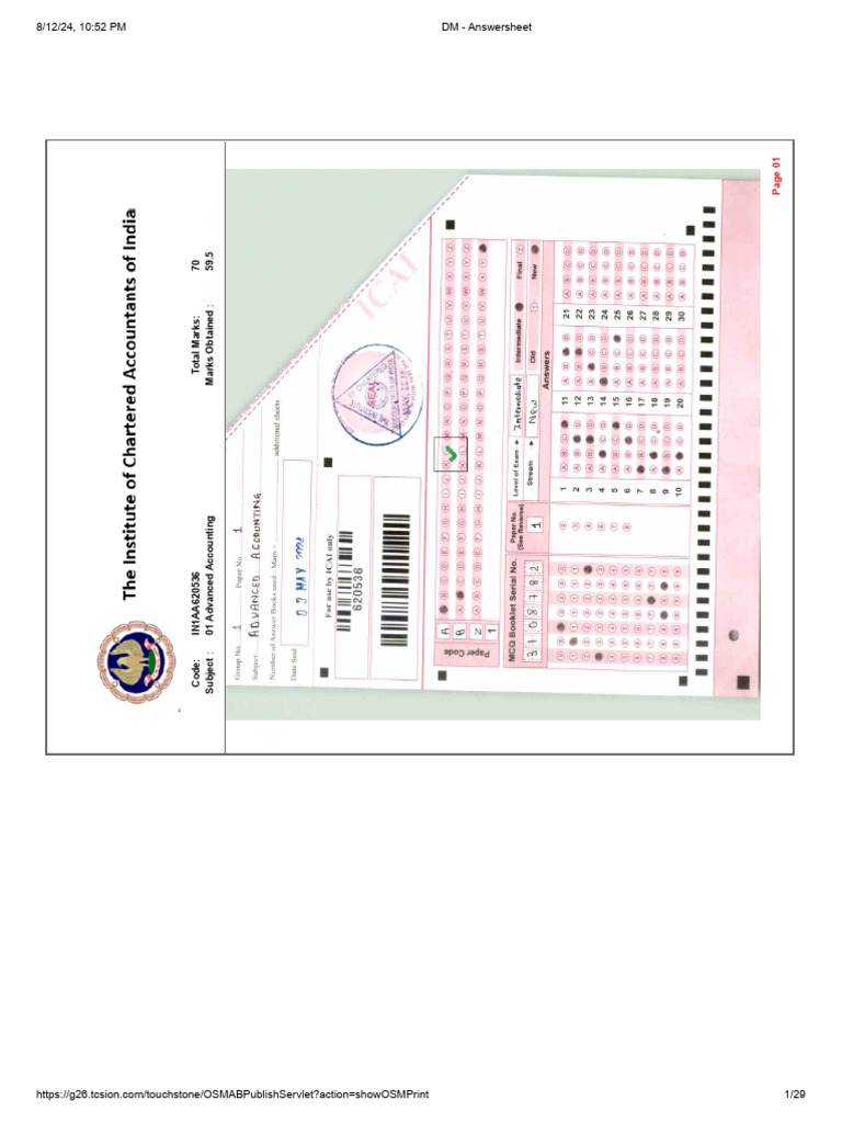 Advanced Accounting Answersheet Results | PDF