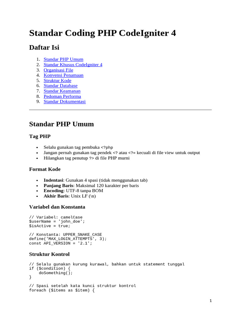 Standar Coding PHP CodeIgniter 4 | PDF | Php | Computer Programming