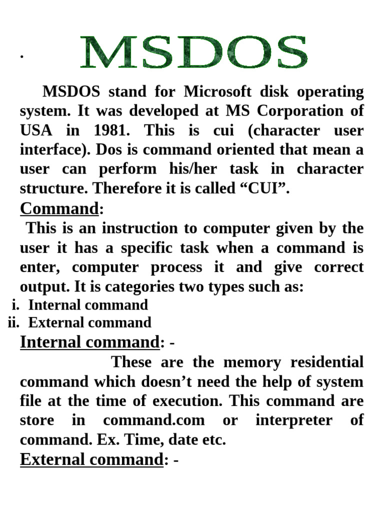 MS Dos | PDF | Computer File | Command Line Interface