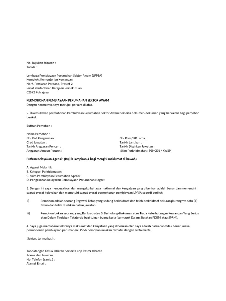 Surat Iringan Permohonan LPPSA | PDF