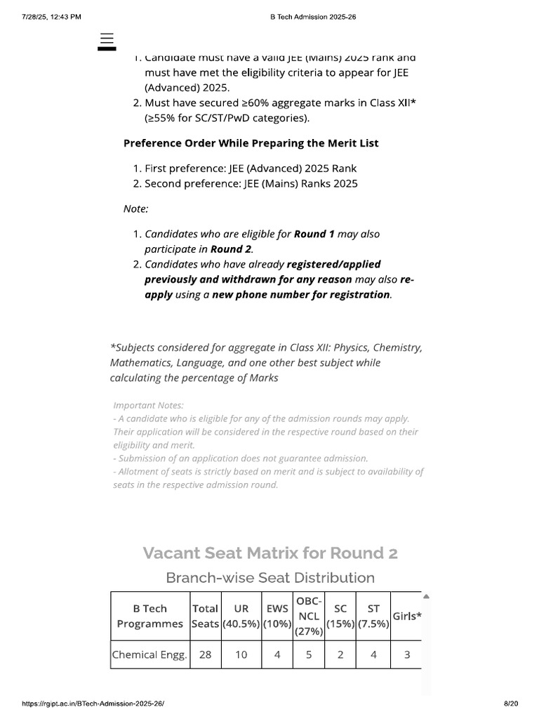 Rgpti Vacant Seats | PDF