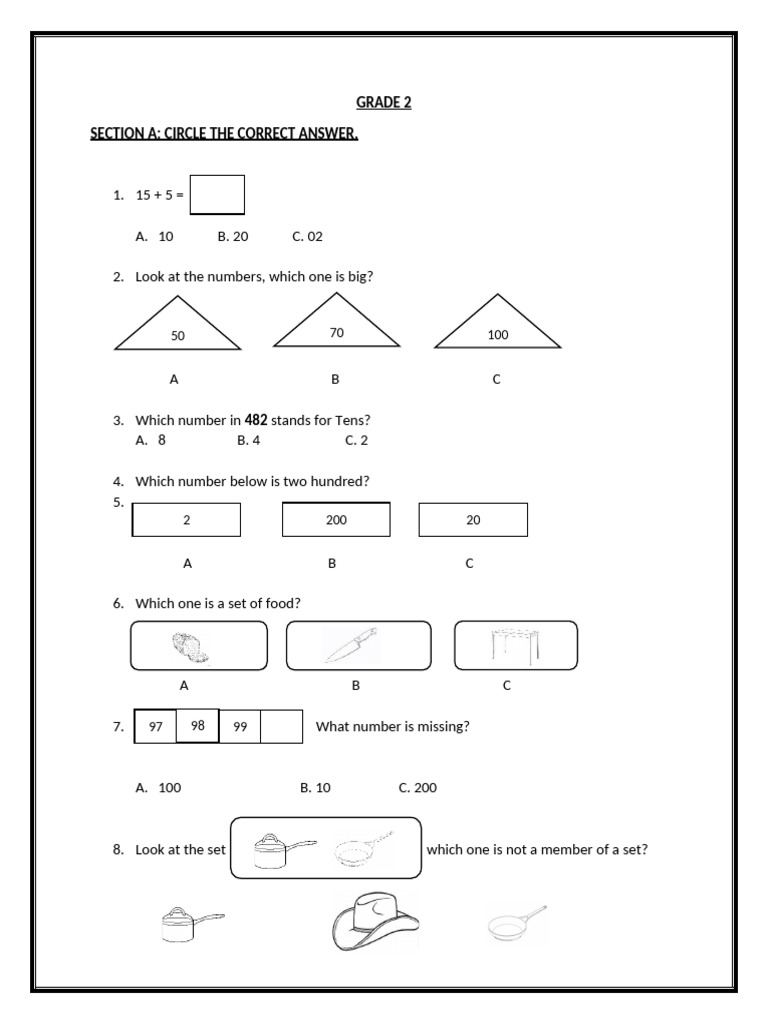 Grade 2 Mathematics Exam Questions | PDF