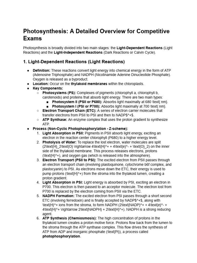 Photosynthesis - Light & Dark Reactions, C3 & C4 Pa... | PDF ...