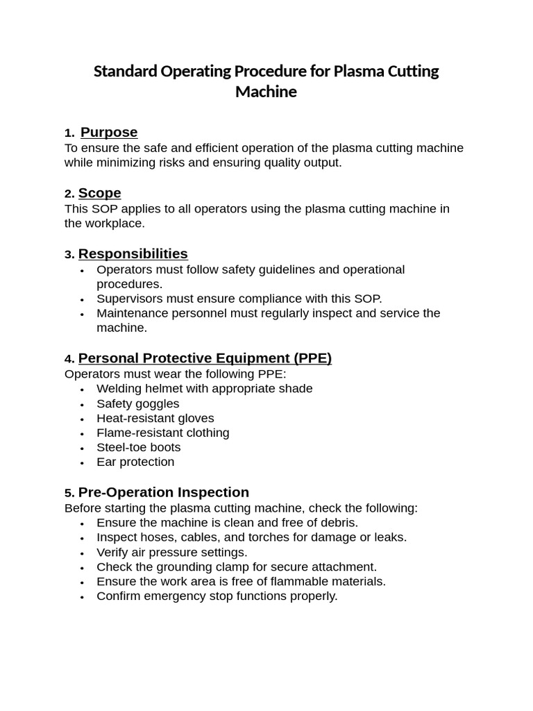 SOP For Plasma Cutting Machine | PDF | Personal Protective Equipment ...
