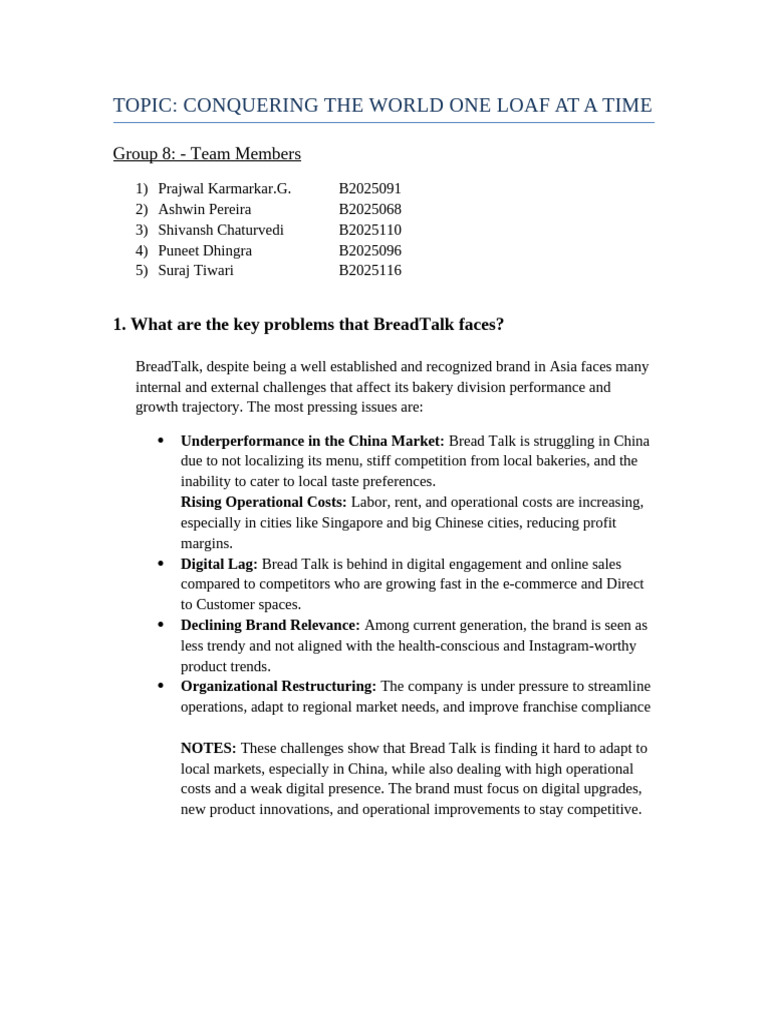 BreadTalk Strategic Analysis Group 8 | PDF | Brand | Retail
