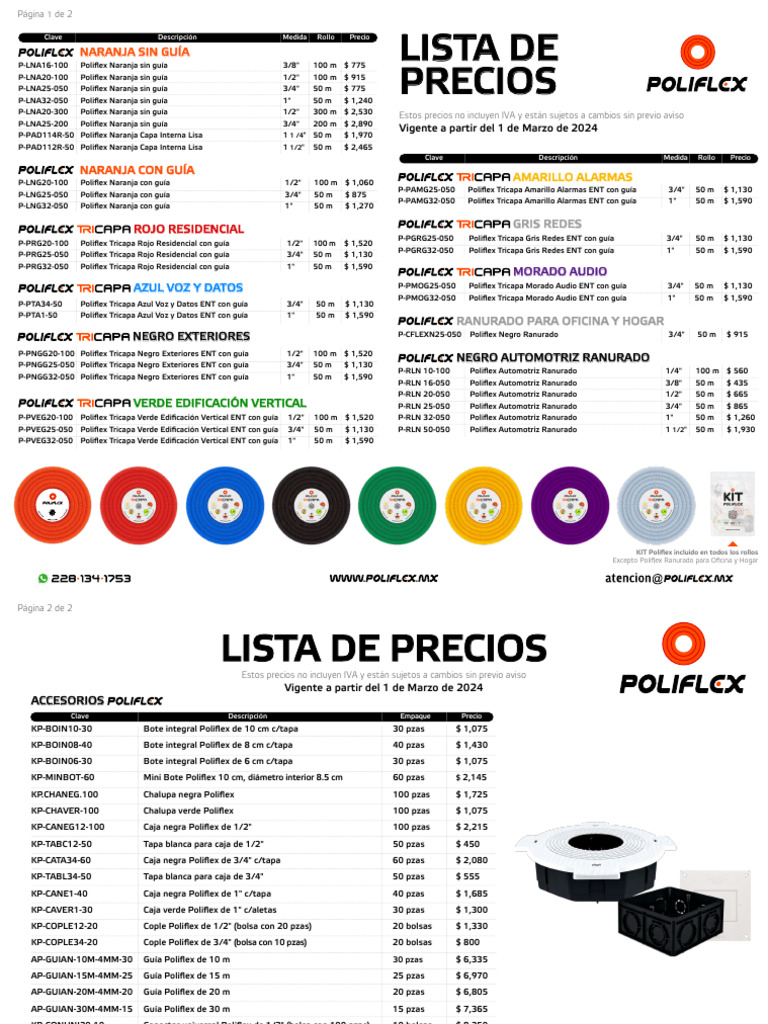 Medidas y precios de Poliflex 2024 | PDF