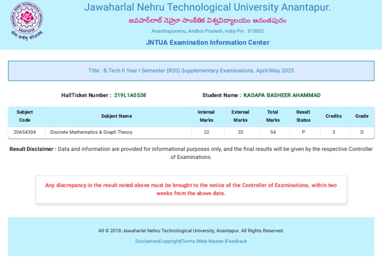 JNTUA Examination Information Center: Title: B.Tech II Year I Semester ...