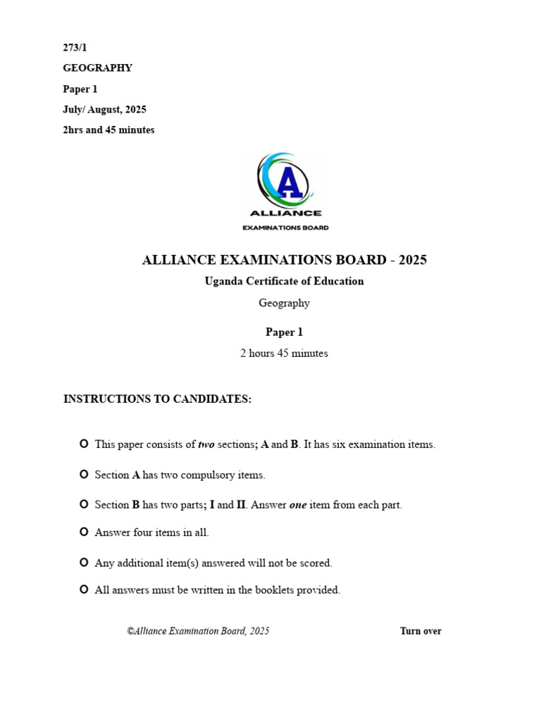 Geography Mock Paper 1 - 2025 | PDF | Geology | Landscape
