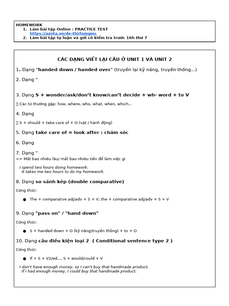 English Homework: Sentence Rewriting Tasks | PDF