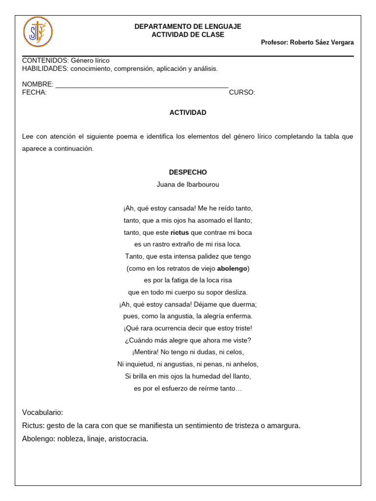 Actividad sobre el Género Lírico | PDF