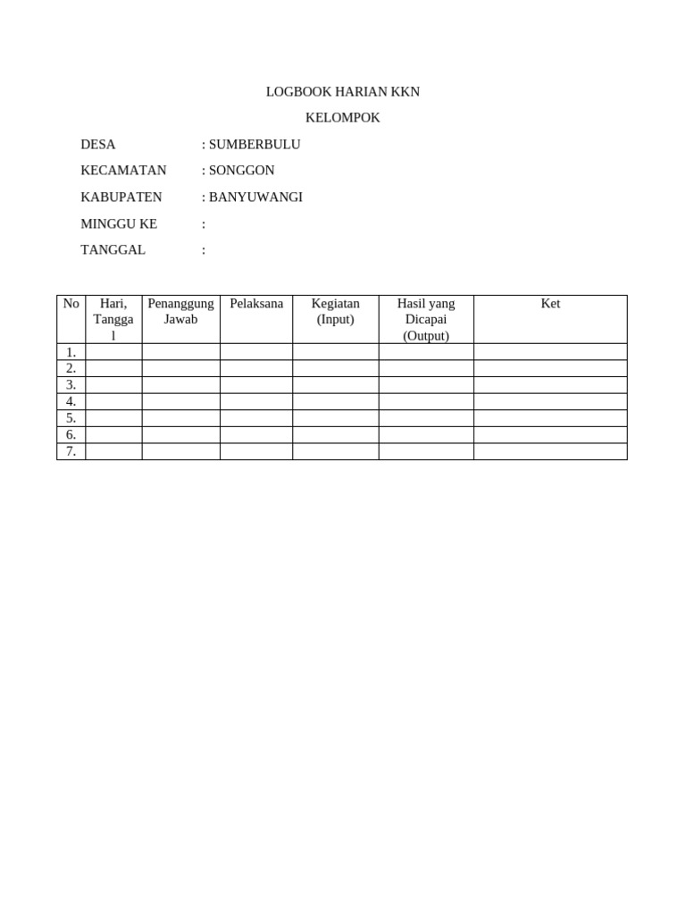 Logbook Harian KKN Minggu Ke-5 | PDF