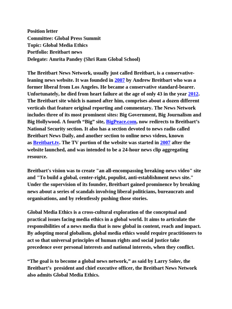 Breitbart News and Global Media Ethics | PDF