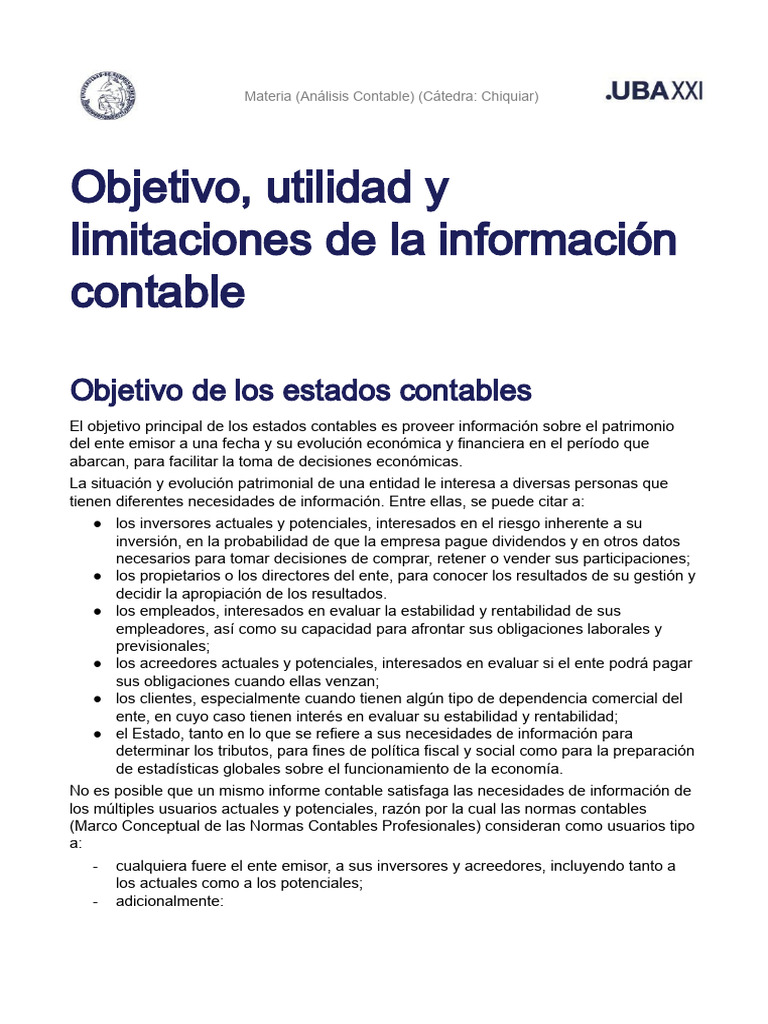 Chiquiar W R (2025) Objetivo Utilidad y Limitaciones de La Informacion ...