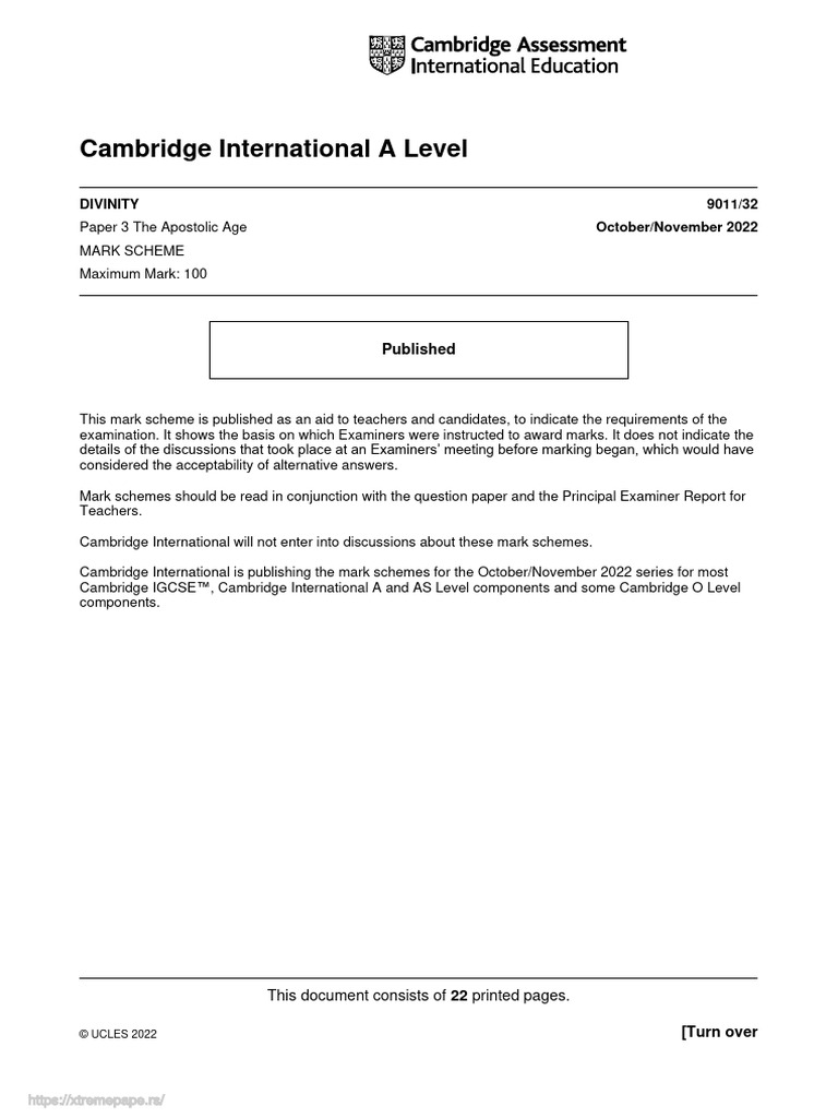Cambridge International A Level: Divinity 9011/32 October/November 2022 ...