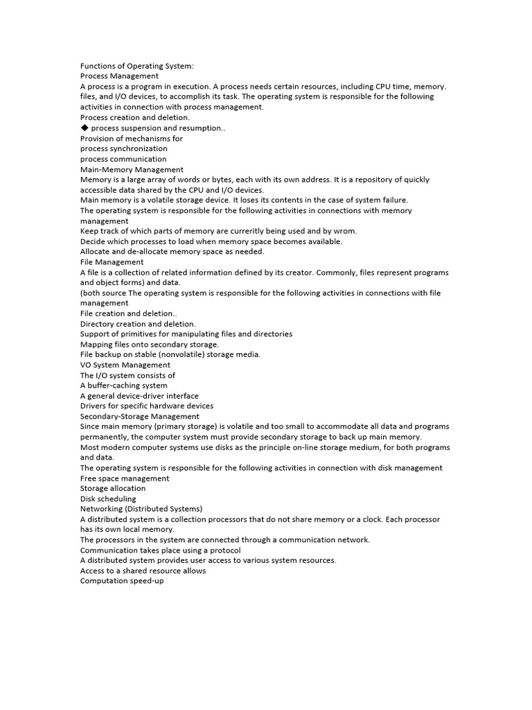 Functions of Operating System | PDF | Computer Data Storage | Process (Computing)