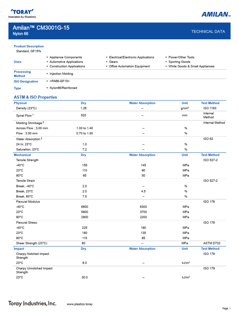 PA66 GF15 Technical Data Sheet | PDF | Secondary Sector Of The Economy ...
