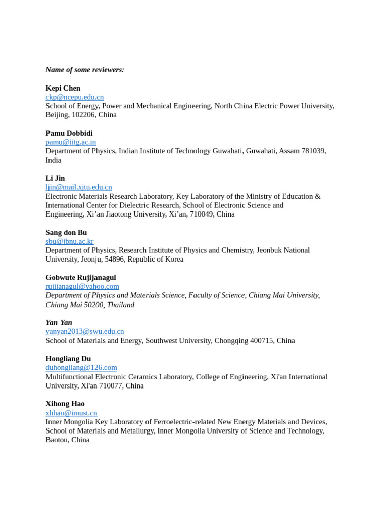 List of Academic Reviewers by Email | PDF