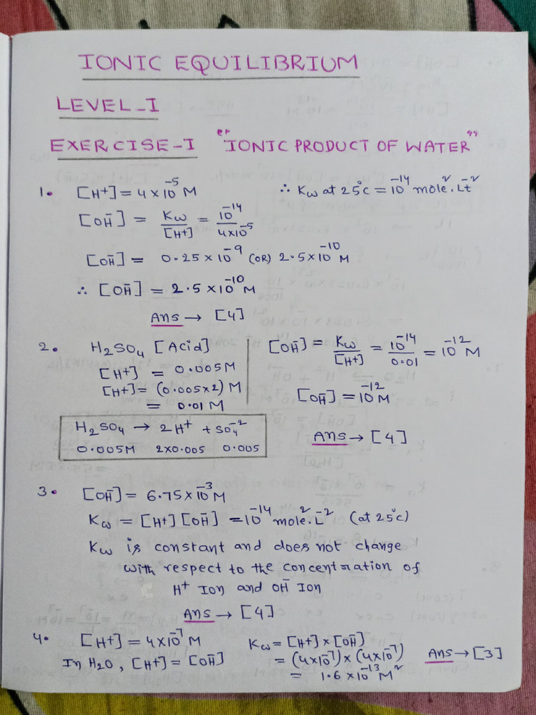 Ionic Product of Water Level-1 Exercise -1 | PDF