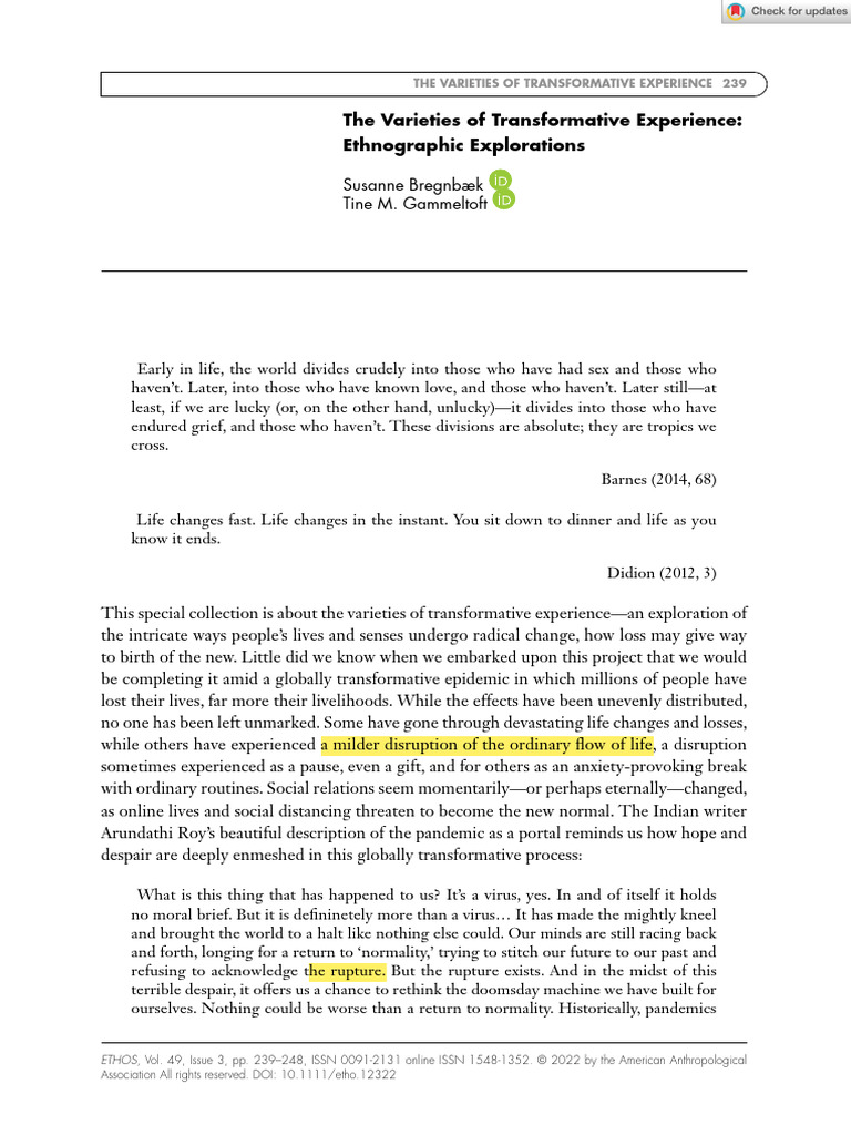 Ethos - 2022 - Bregnbæk - The Varieties of Transformative Experience Ethnographic Explorations ...