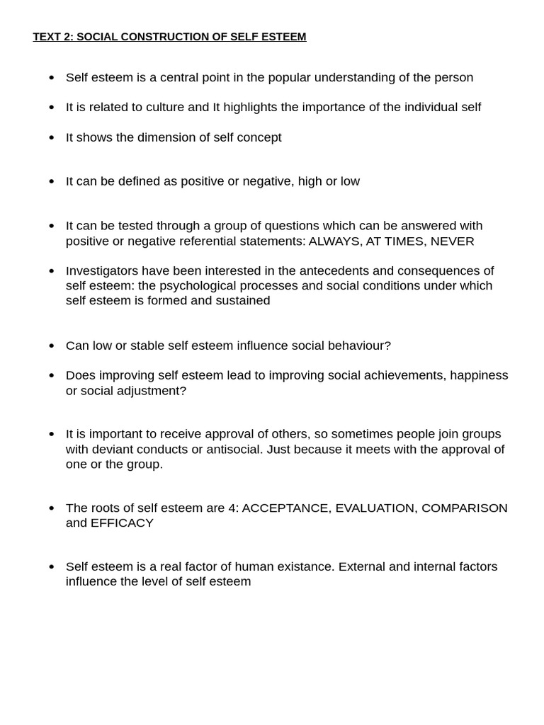 Text 2 Self Esteem | PDF