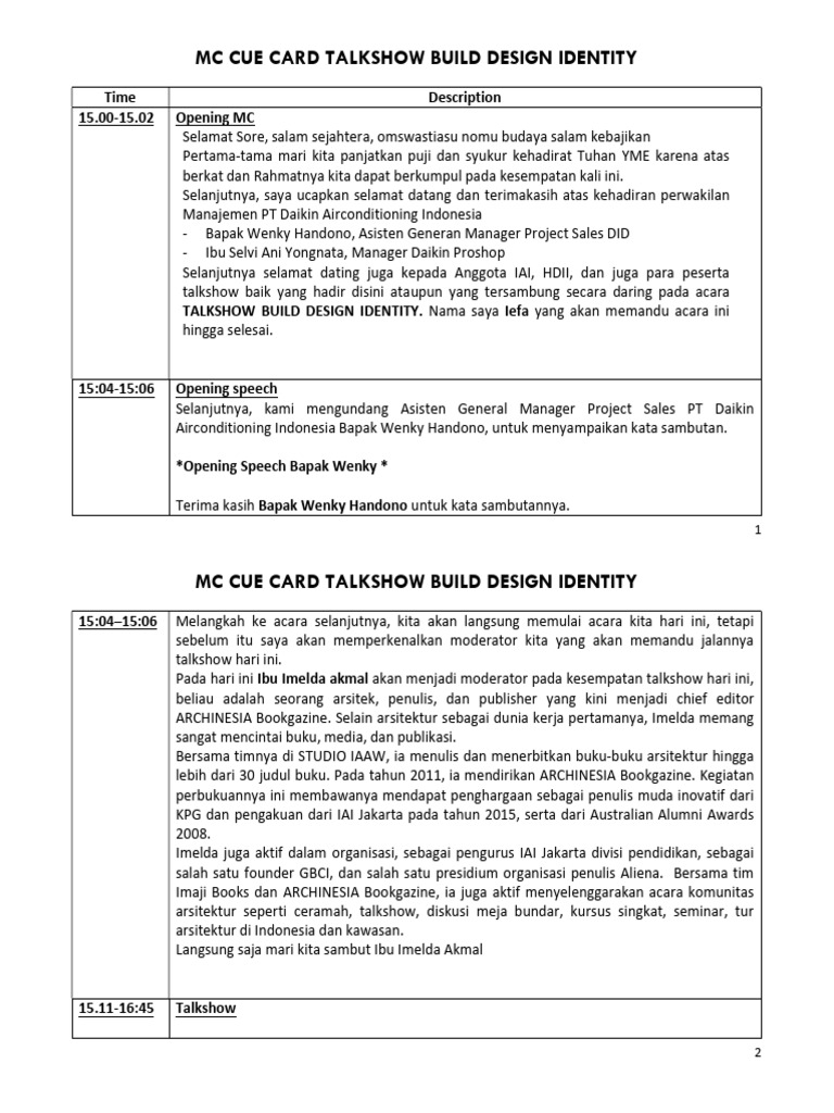 MC Cue Card Talkshow | PDF