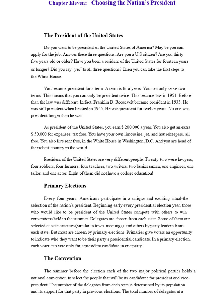 Choosing The US President | PDF | Vice President Of The United States ...