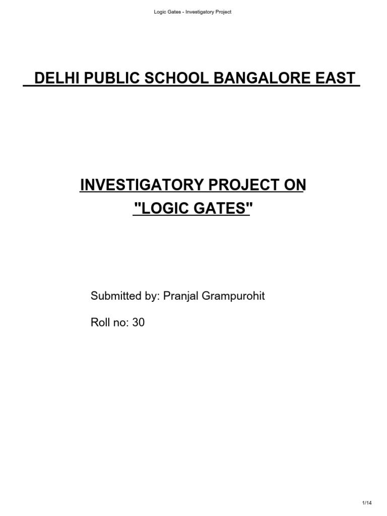 Logic Gates - Investigatory Project Final PDF | PDF | Logic Gate ...