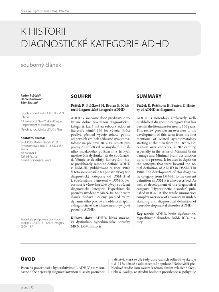 K Historii Diagnostické Kategorie ADHD. | PDF