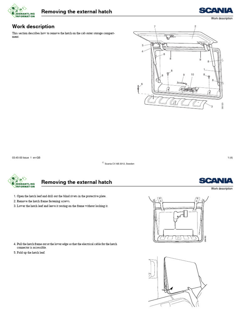 Scania P G R T Series Workshop Manual - Removing The External Hatch ...