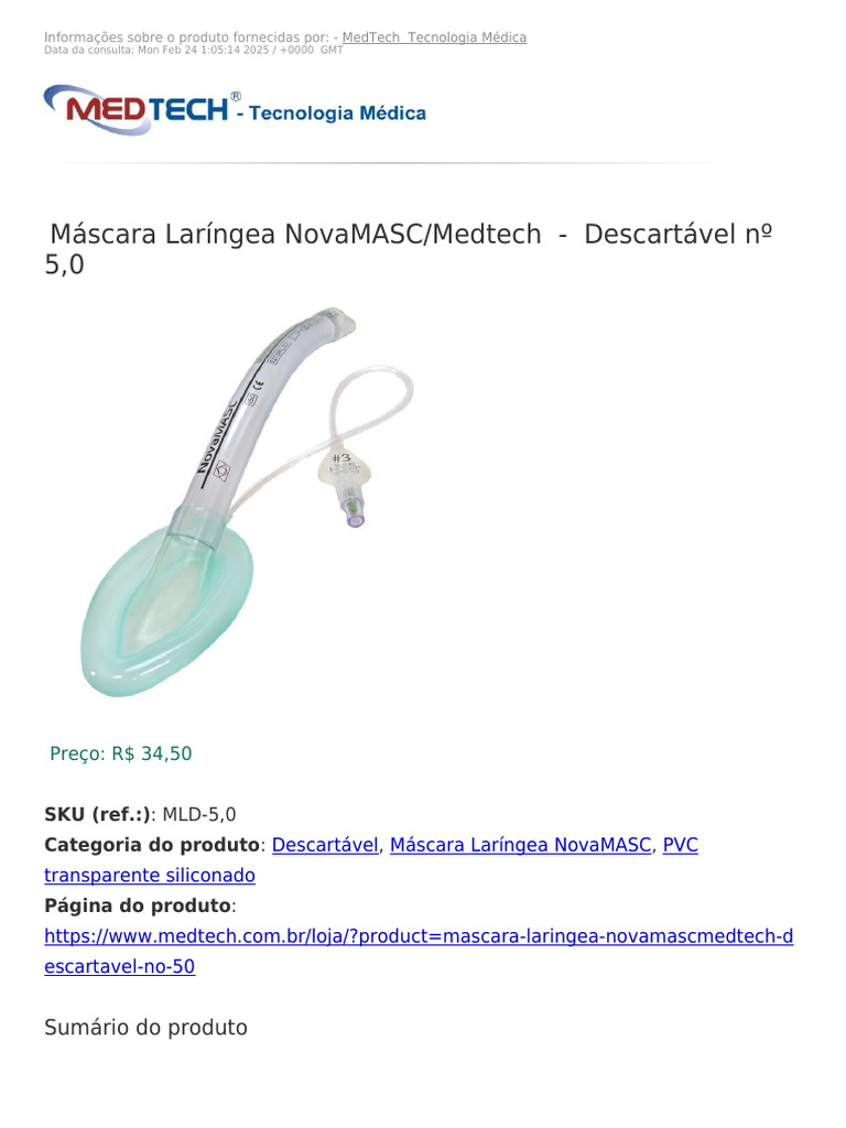 Máscara Laríngea NovaMASC Descartável 5,0 | PDF