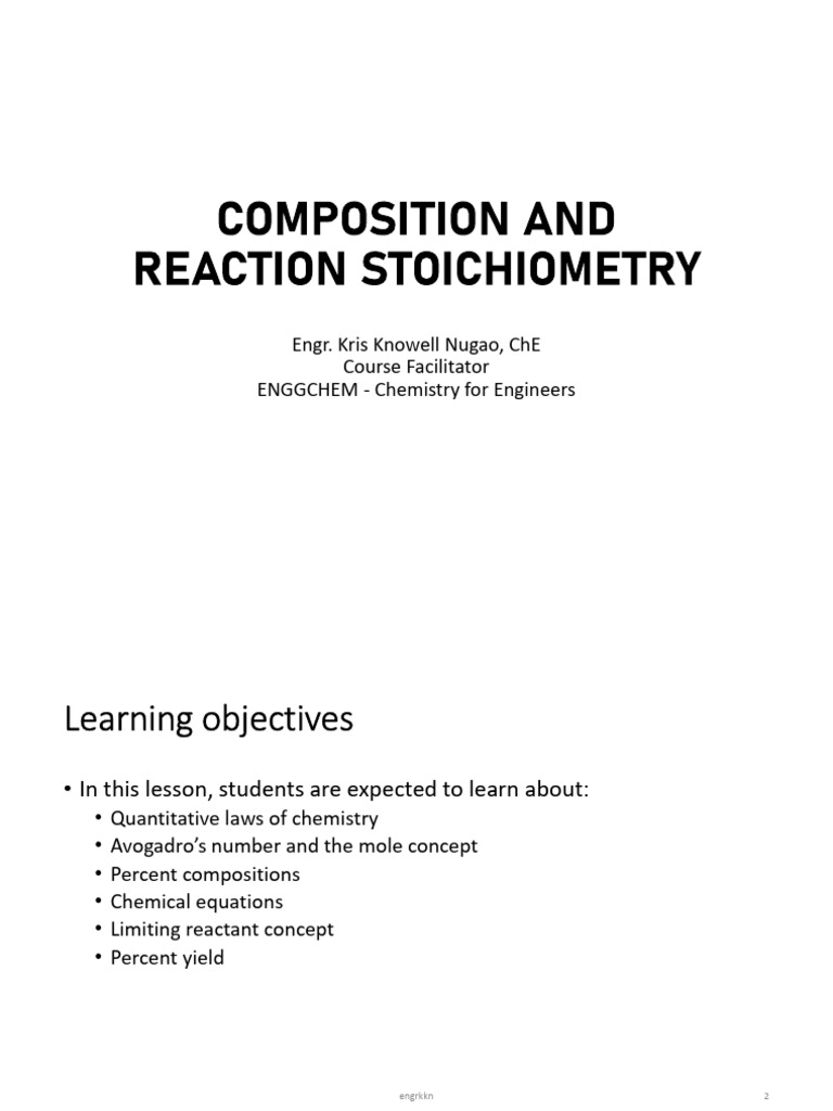 Lesson 3 - Composition and Reaction Stoichiometry | PDF | Mole (Unit ...