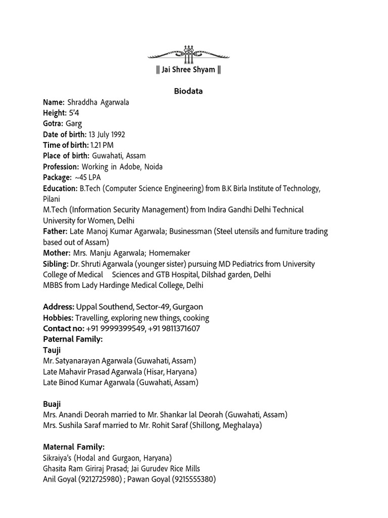 Shraddha Biodata | PDF