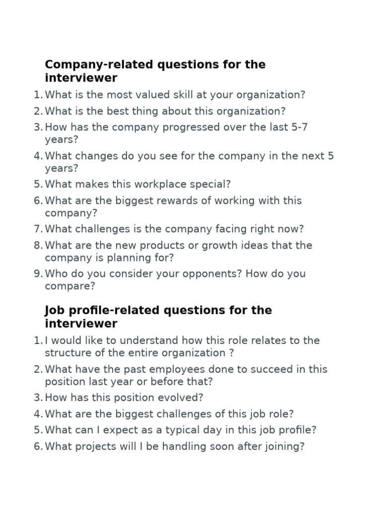 Questions To Ask During An Interview Handout | PDF | Business