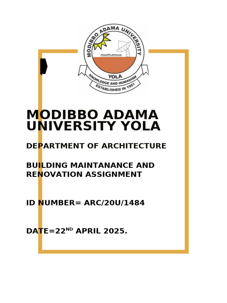 Modibbo Adama University Yola: Department of Architecture | PDF