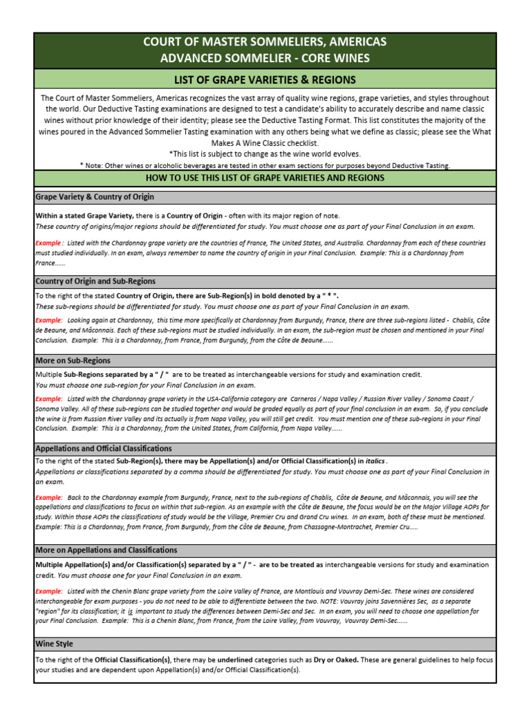 Advanced Sommelier Exam Grape Guide | PDF | Grape Varieties | Alcoholic ...