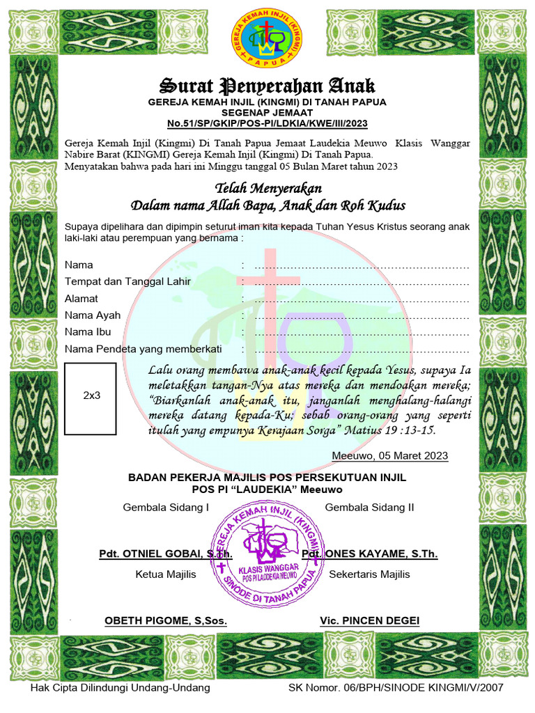 Surat Penyerahan Anak di KINGMI | PDF