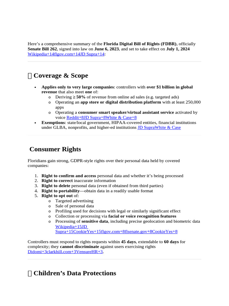 Florida Digital Bill of Rights Overview | PDF | Privacy | Information ...