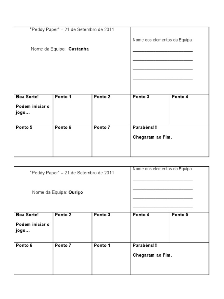 Cartão-Peddy Paper | PDF