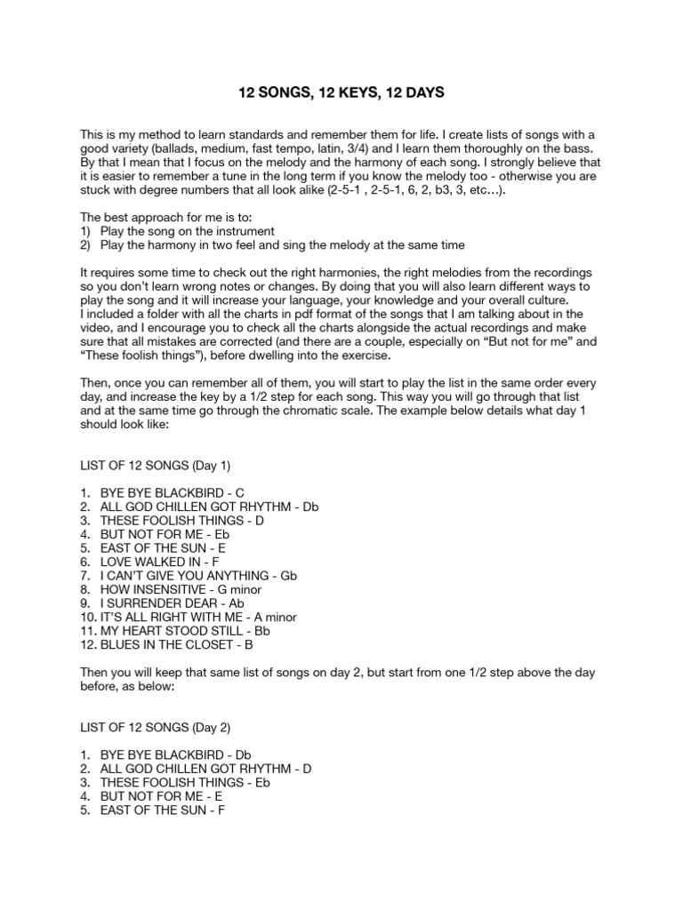 12 Songs, 12 Keys, 12 Days | PDF | Music Theory | Musicology