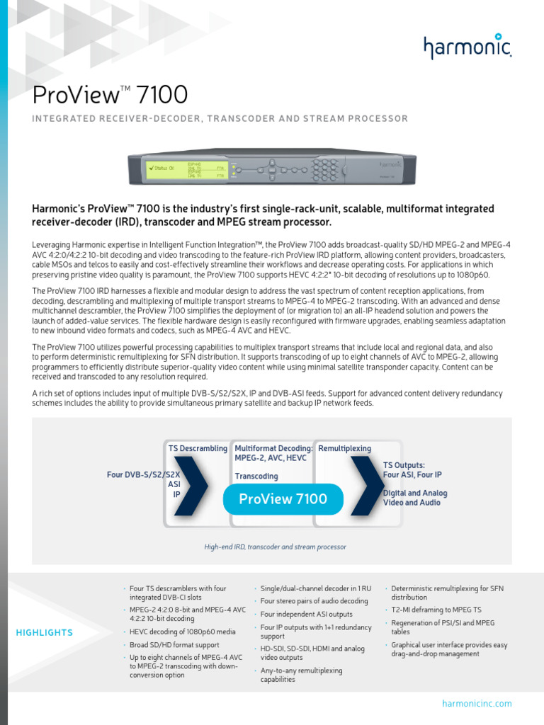 Harmonic-DS ProView 7100-Contribution Decoderr | PDF | Codec | High Definition Television