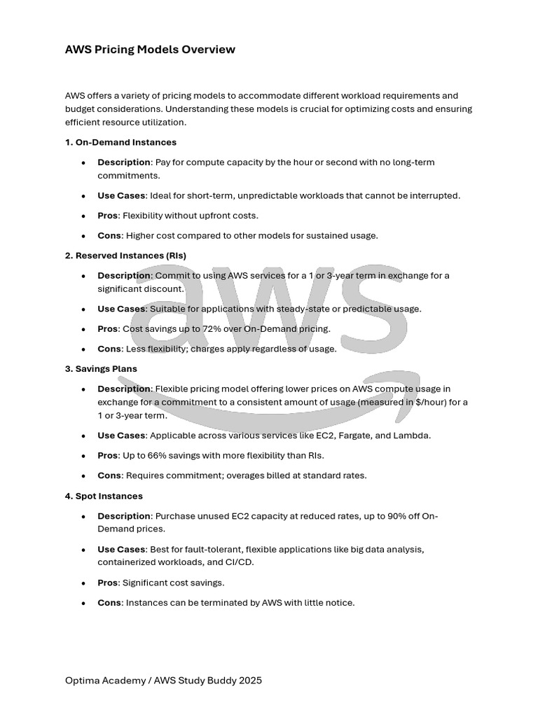 AWS Pricing Models Overview | PDF | Amazon Web Services | Pricing